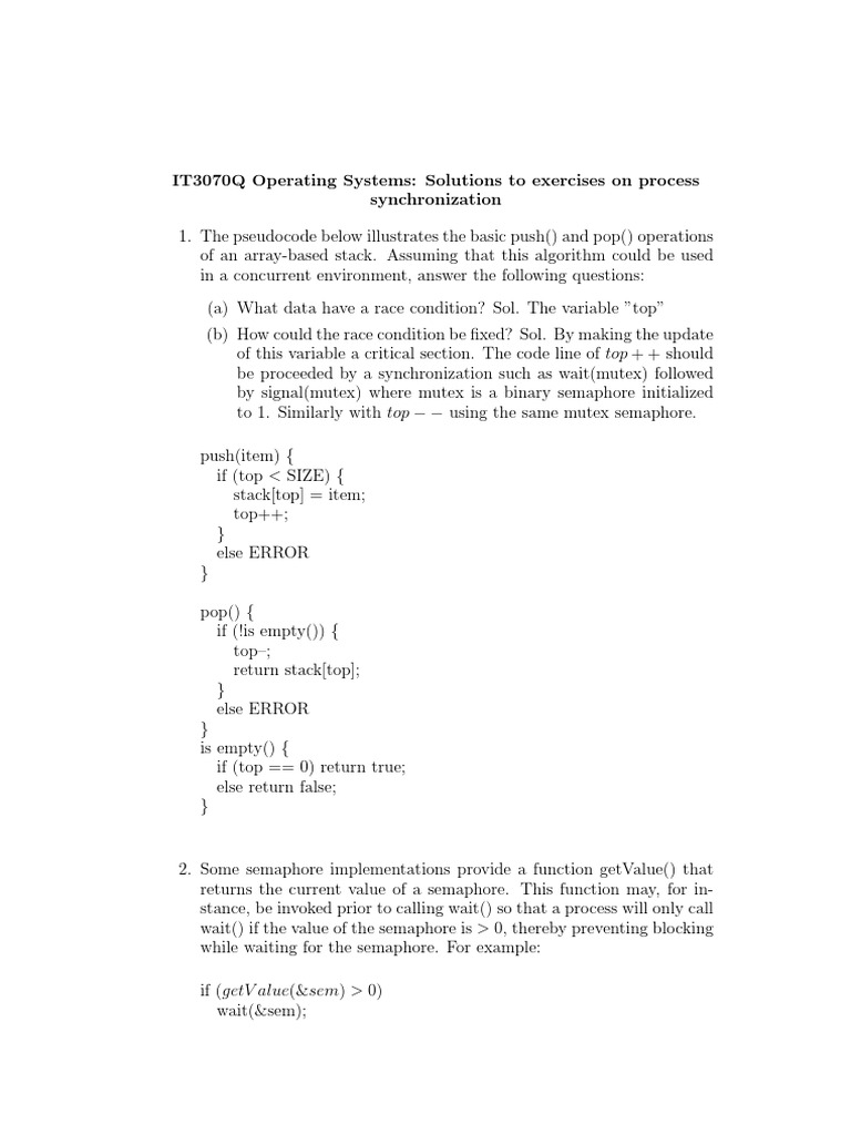 Solutions To Exercises On Processes Synchronization | PDF | Computer ...