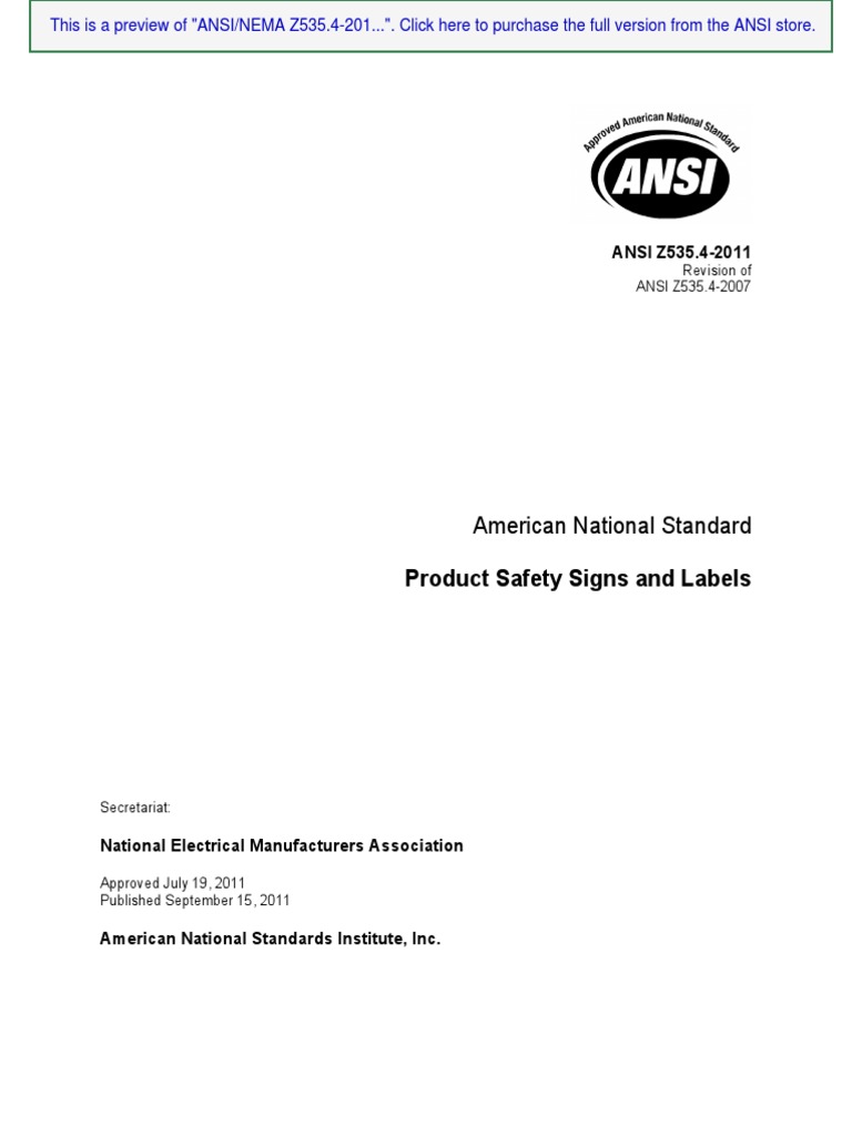 ANSI Z535.4-2011: Product Safety Signs and Labels | PDF | Safety