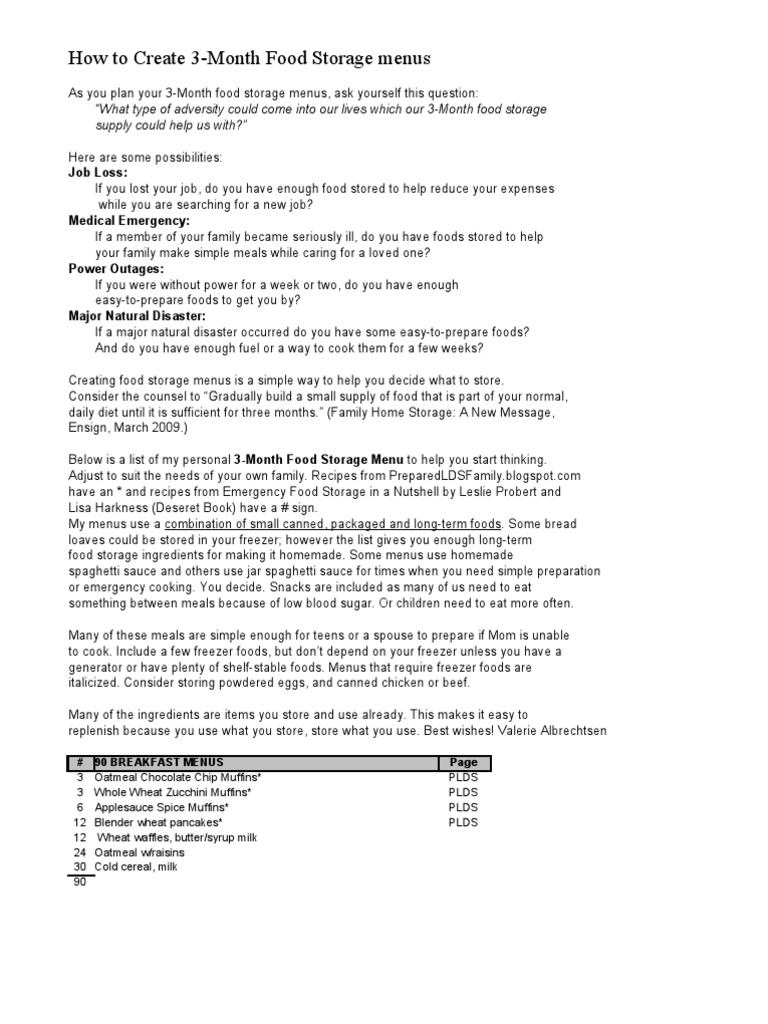 3 Month Food Storage Menu Ideas Simplified | PDF | Soup | Tomato Sauce