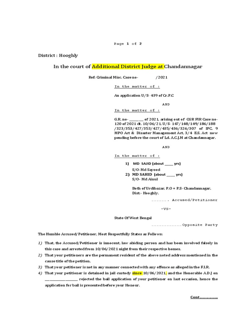 439 CRPC Application - FORMAT - CGR Fir 120 of 2021 - Amit - SAJID ...