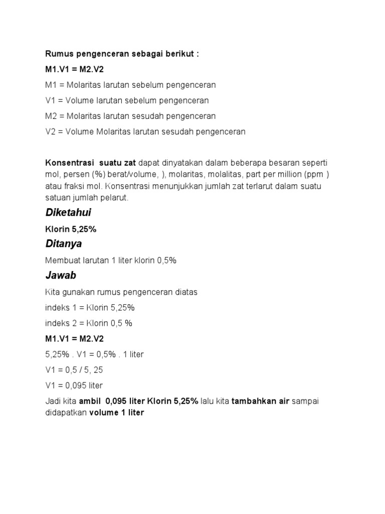 Rumus Pengenceran Sebagai Berikut | PDF