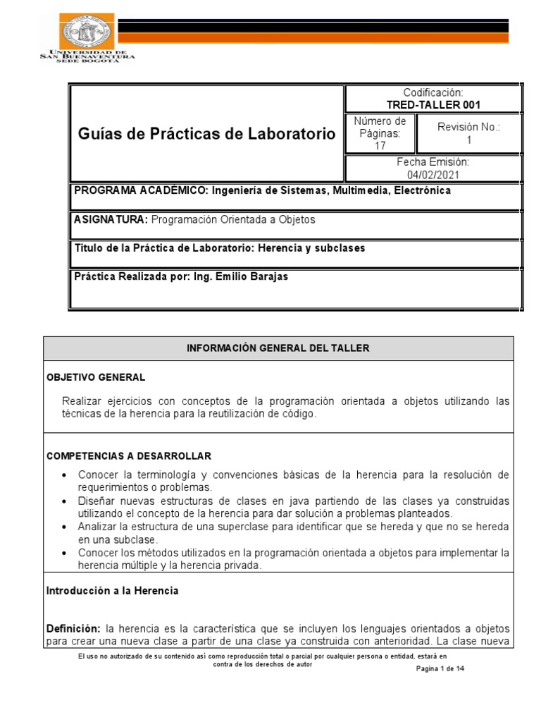 Guia No4-Herencia y Clases Abstractas en POO | PDF | Herencia ...