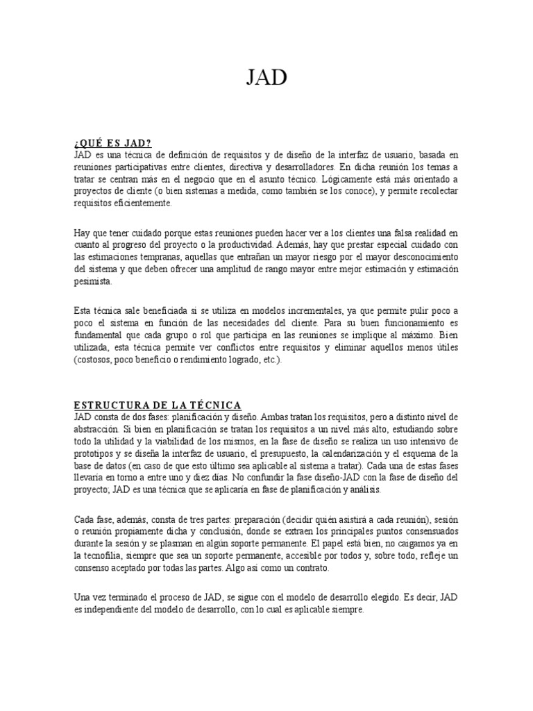 Técnica JAD: Definición y Aplicación | PDF | Diseño | Planificación