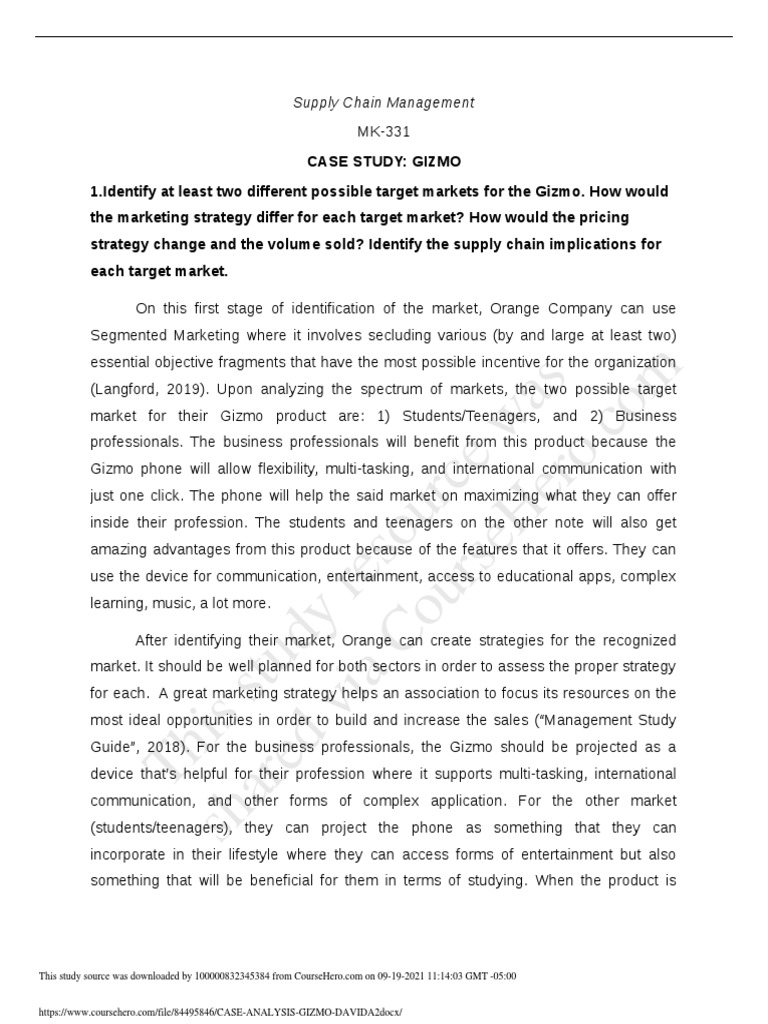 Target Markets for Gizmo Strategy | PDF | Supply Chain | Market (Economics)