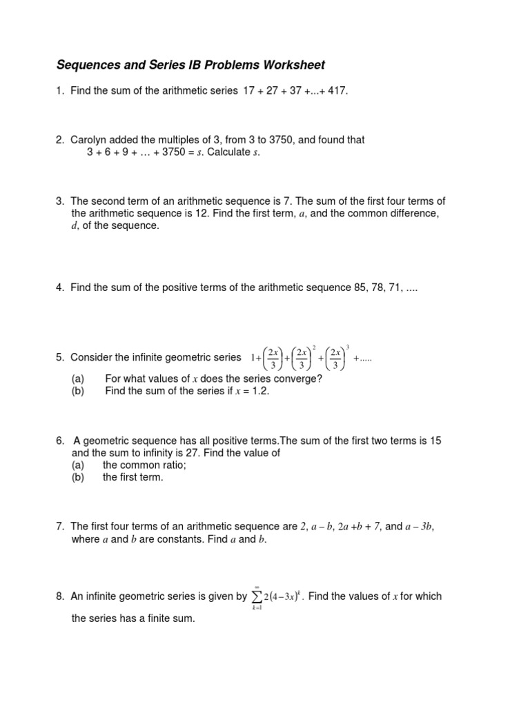 Sequences and Series IB Problems Worksheet | PDF | Sequence | Arithmetic