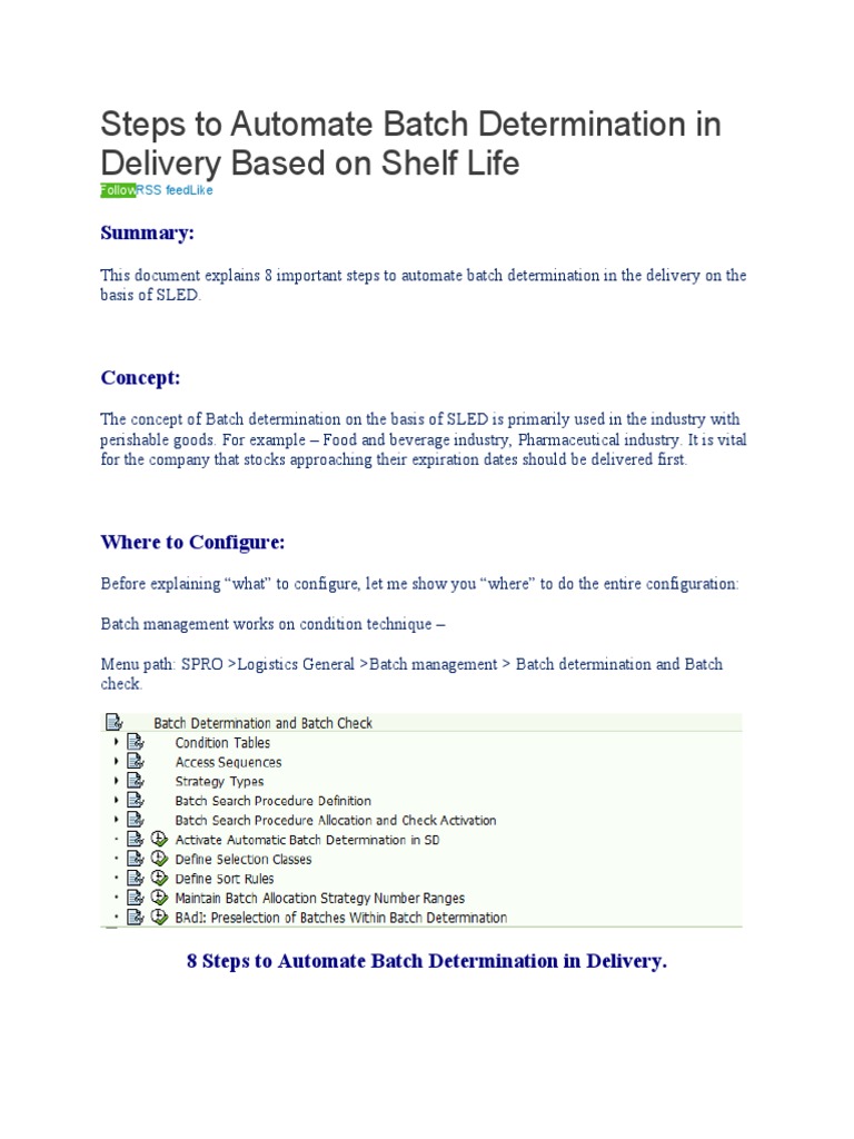 Automate Batch Determination Steps | PDF | Shelf Life | Delivery (Commerce)