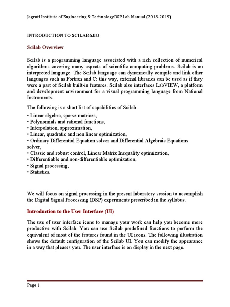 Scilab Dsp Lab Manual Scilab 12 13 Pdf Digital Signal Processor Discrete Fourier Transform 