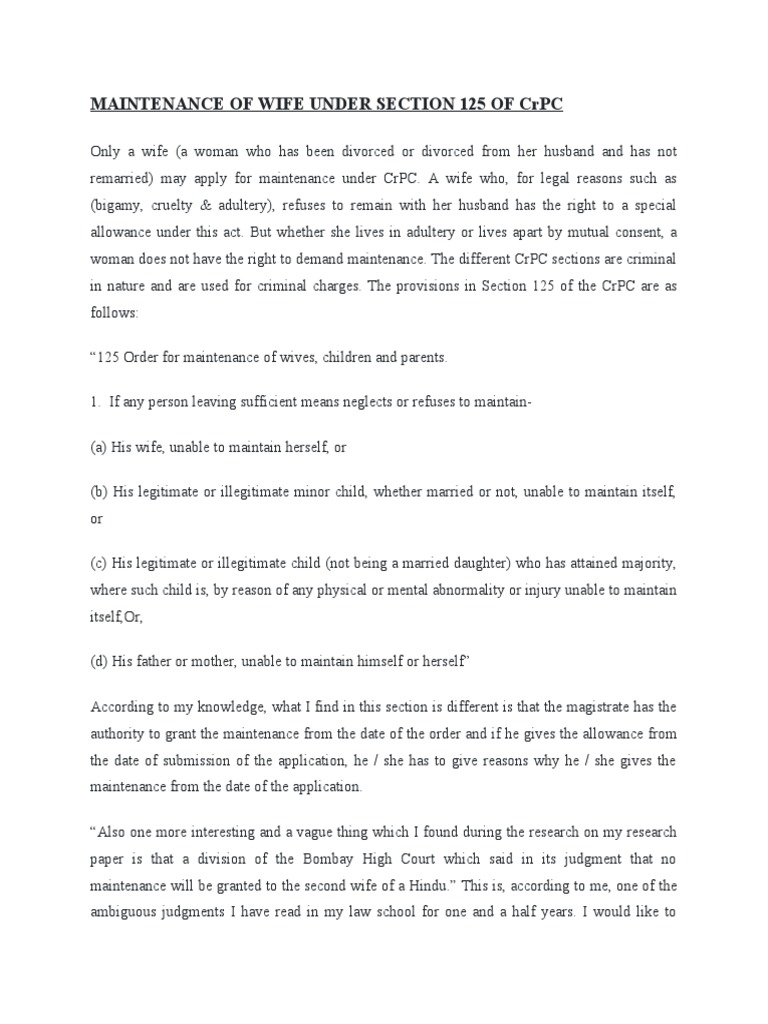 MAINTENANCE OF WIFE UNDER SECTION 125 OF CRPC | PDF | Wife | Judgment (Law)