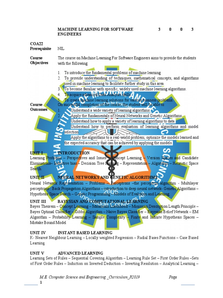 M.E. Computer Science and Engineering - Curriculum - R2019 Page | PDF ...
