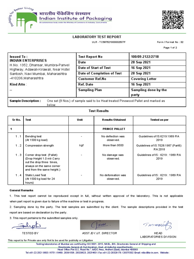 Heat Treated Pallet Test Report | PDF | Applied And Interdisciplinary ...