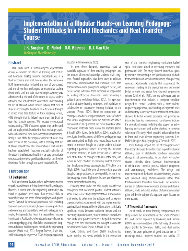 Hands On Learning Module Fluid Mechanics and Heat Transfer Washington State University | PDF ...