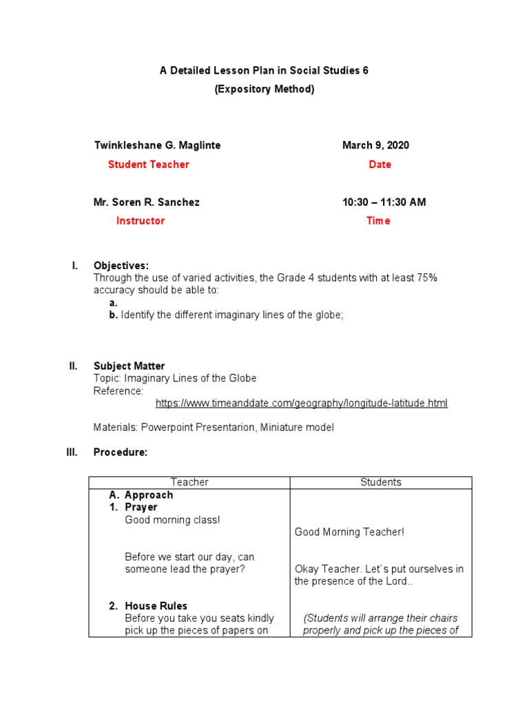 A Detailed Lesson Plan in Social Studies 6 | PDF | Equator | Latitude