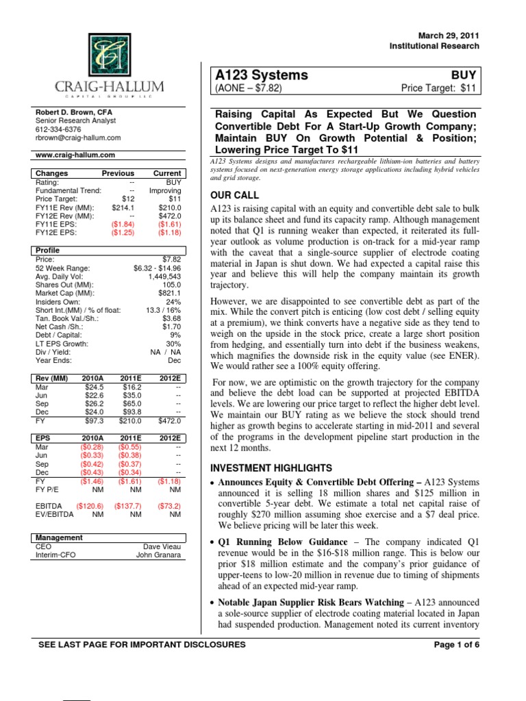 A123 Systems | PDF | Book Value | Economies