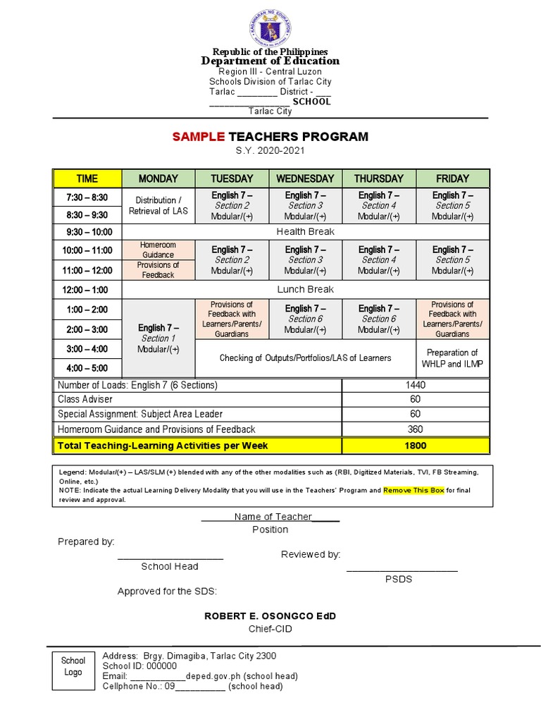 Sample Teachers Program 2020-2021 | PDF | Learning