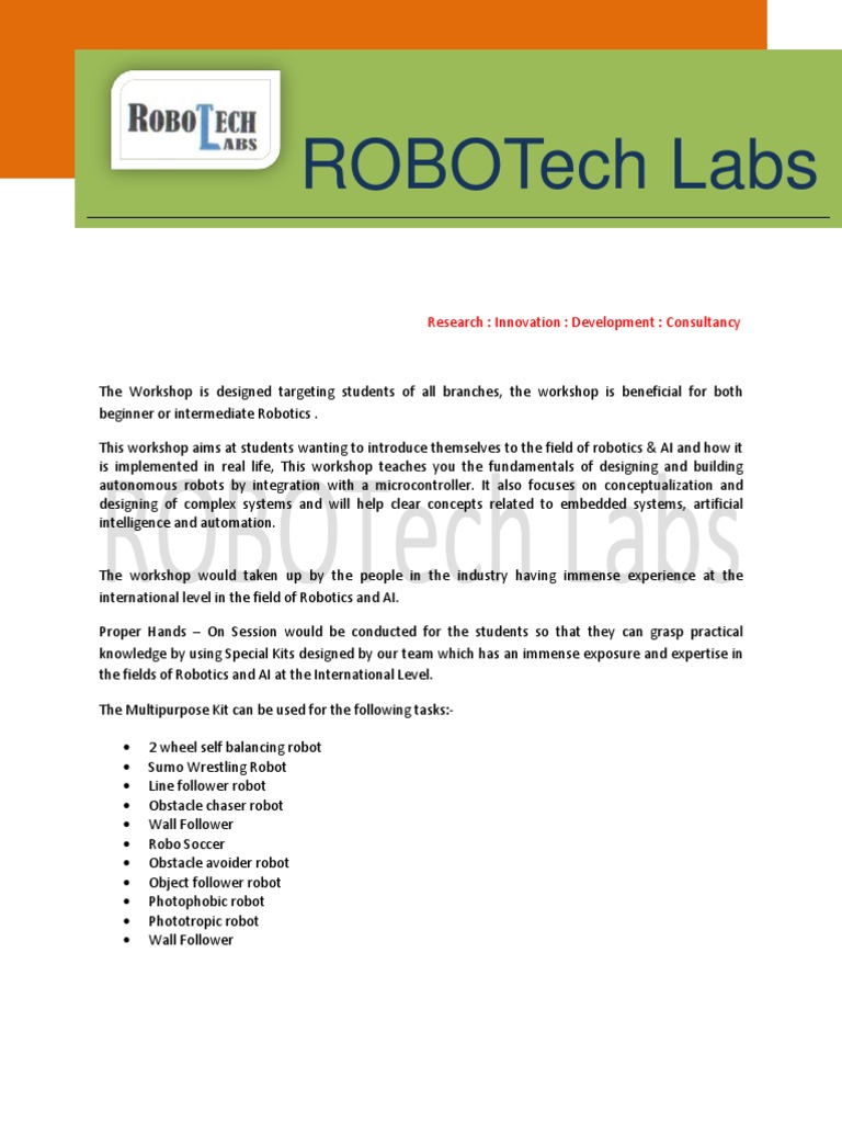 Robotech Labs: Research: Innovation: Development: Consultancy | PDF | Robotics | Transmission ...