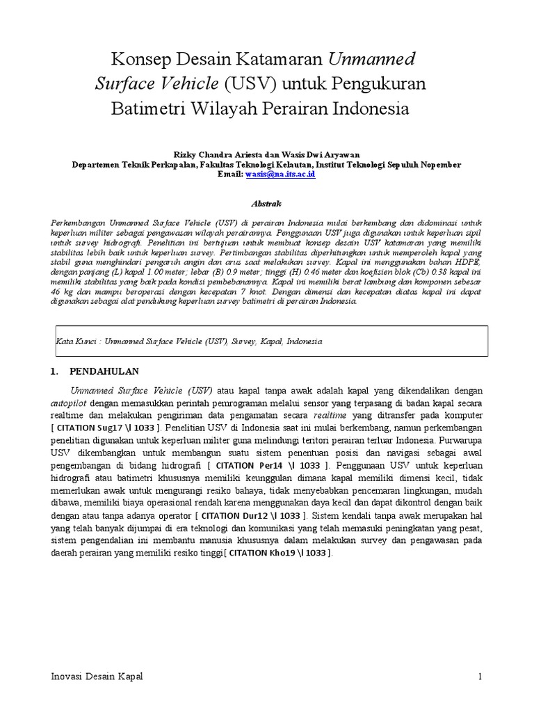 Konsep Desain Katamaran Unmanned Surface Vehicle (USV) Untuk Pengukuran ...