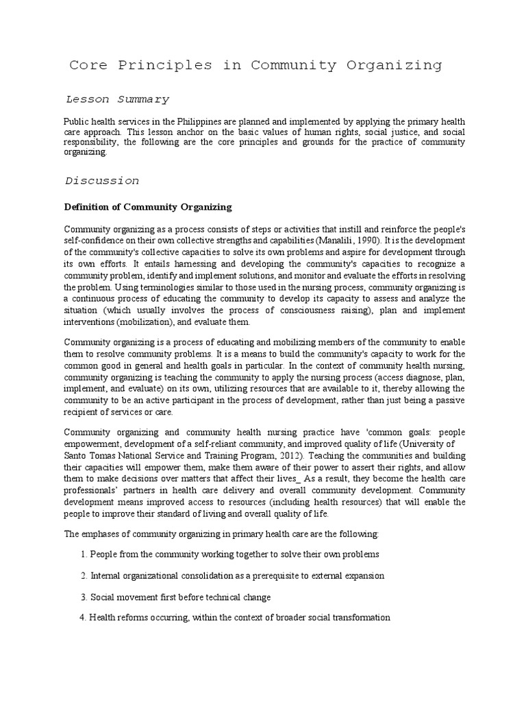 Core Principles in Community Organizing | PDF | Empowerment | Community