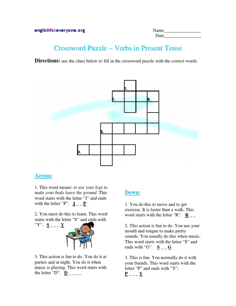 Crossword Puzzle - Verbs in Present Tense 1 | Download Free PDF ...