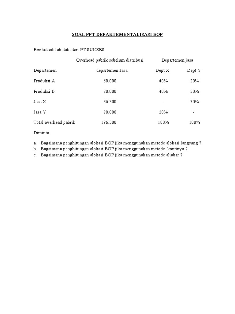 Soal PPT Departementalisasi Bop | PDF