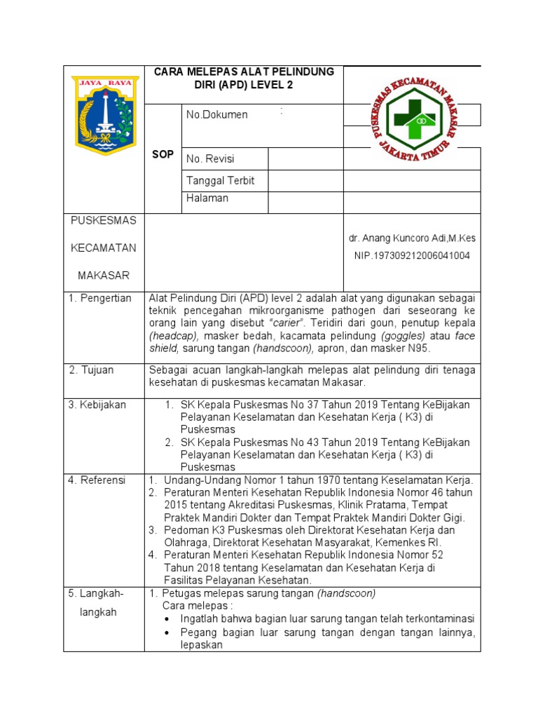 Cara Melepas Alat Pelindung Diri (Apd) Level 2 | PDF
