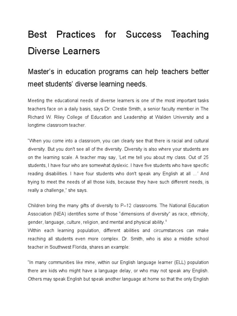 Strategies for Teaching Diverse Learners | PDF | Learning | Cognition