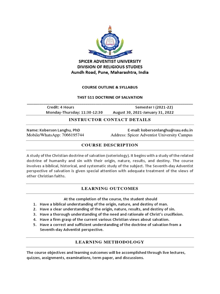 Course Outline and Syllabus DoS | PDF | Seventh Day Adventist Church ...