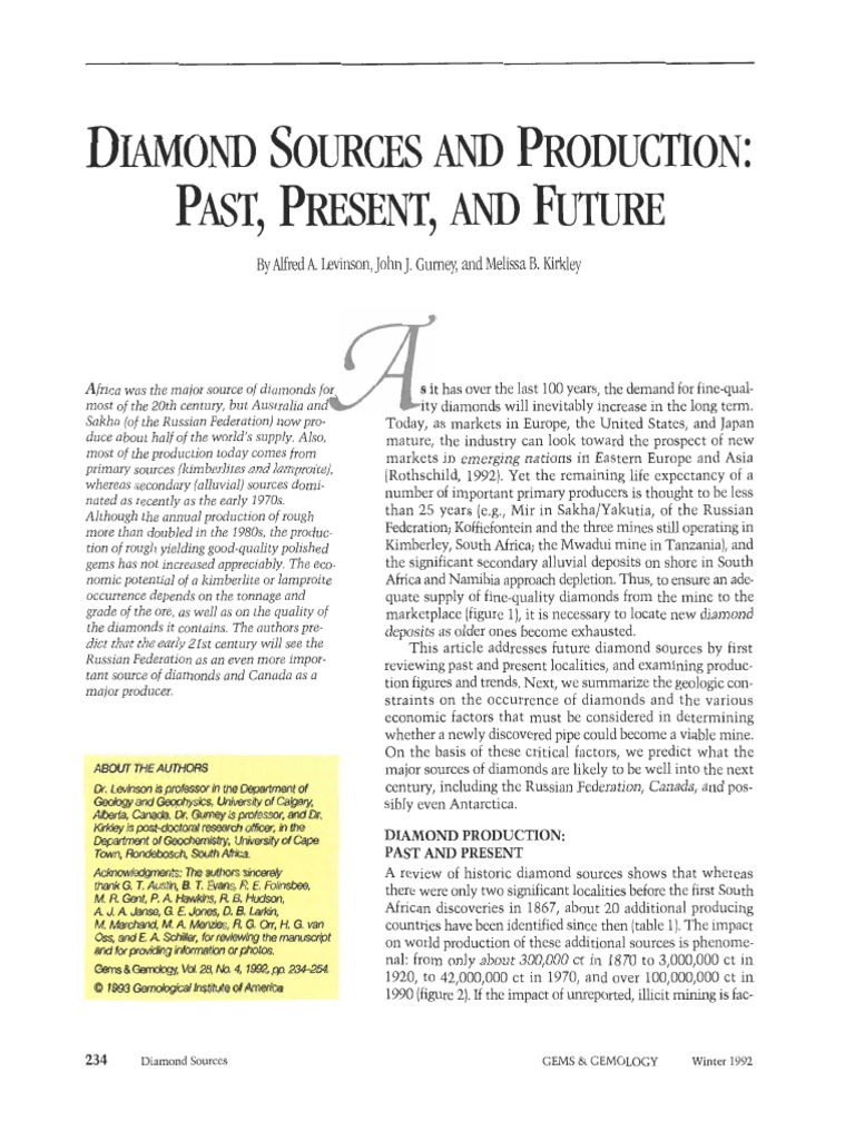 Diamond Sources and Production Past Present and Future | PDF | Diamond ...