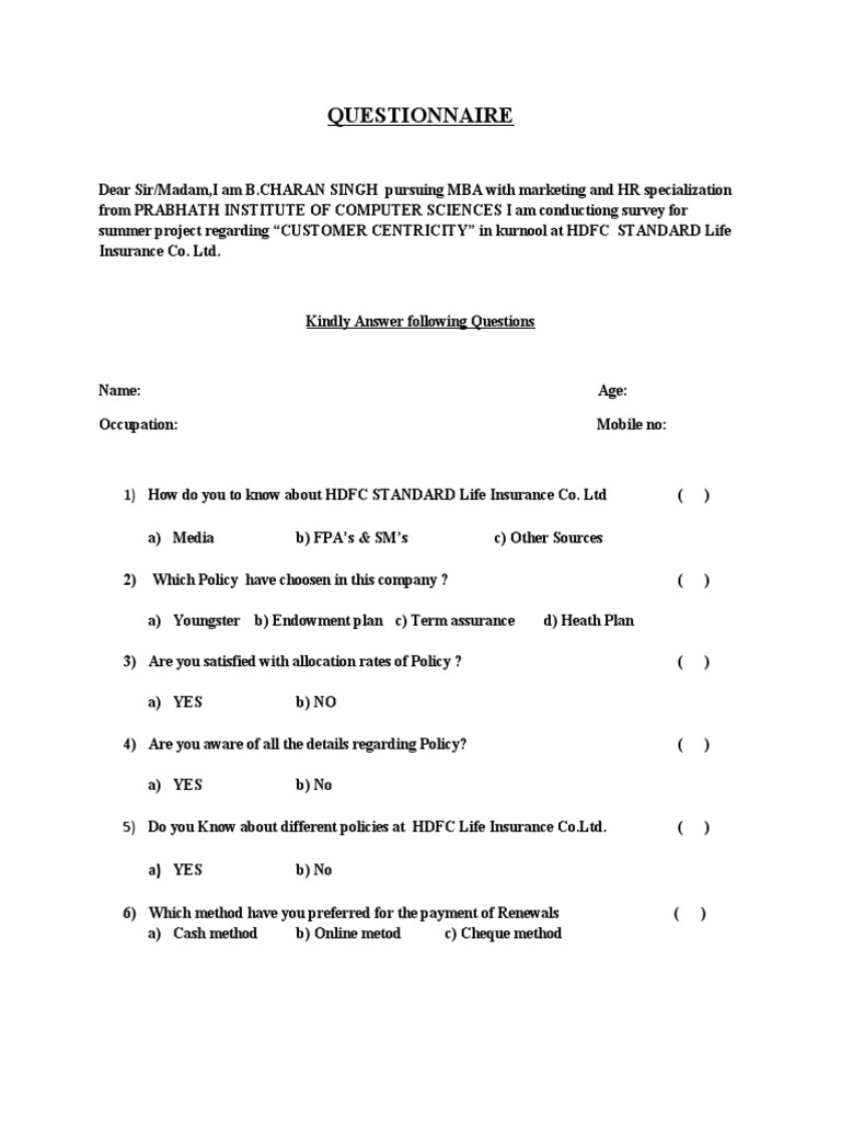 HDFC Life Insurance Customer Survey | PDF | Life Insurance | Microsoft