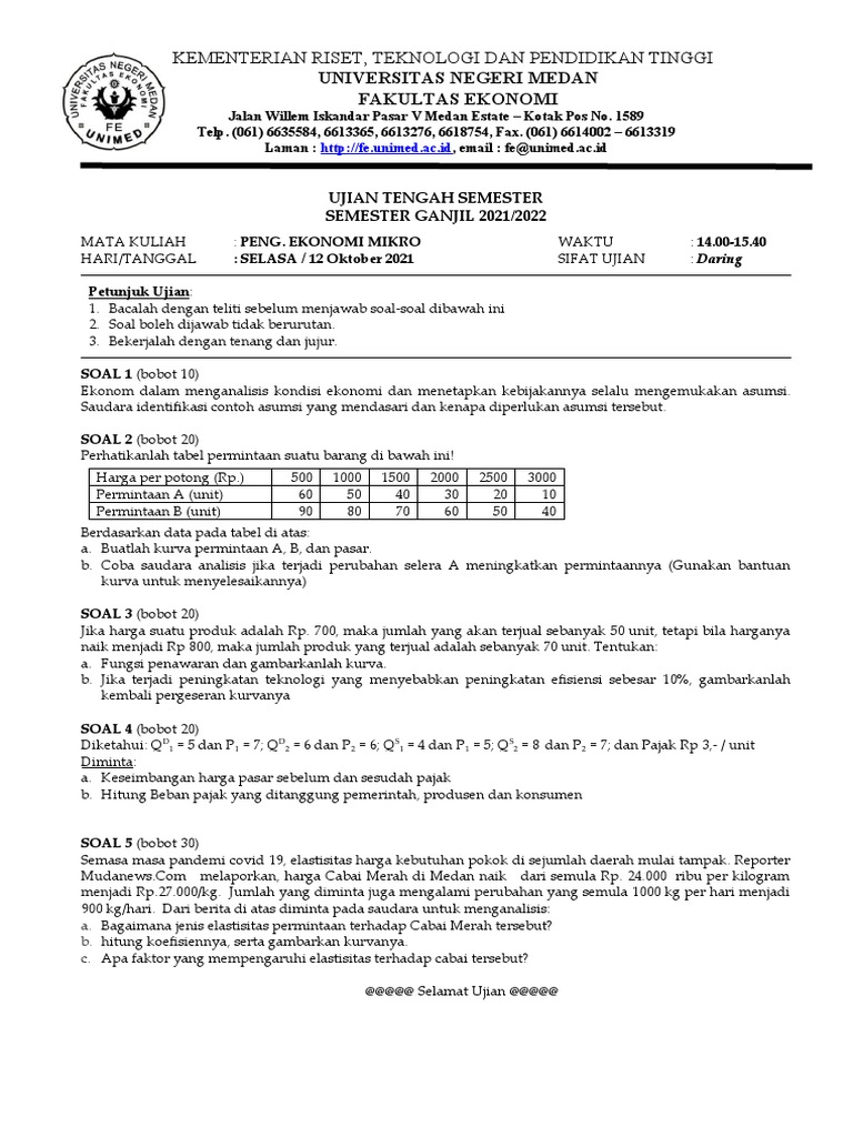 Soal UTS GJL 2021-22 - PE. Mikro | PDF
