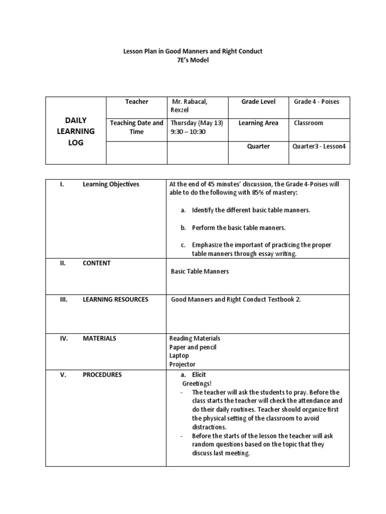7e's Model Lesson Plan | PDF | Teachers | Lesson Plan