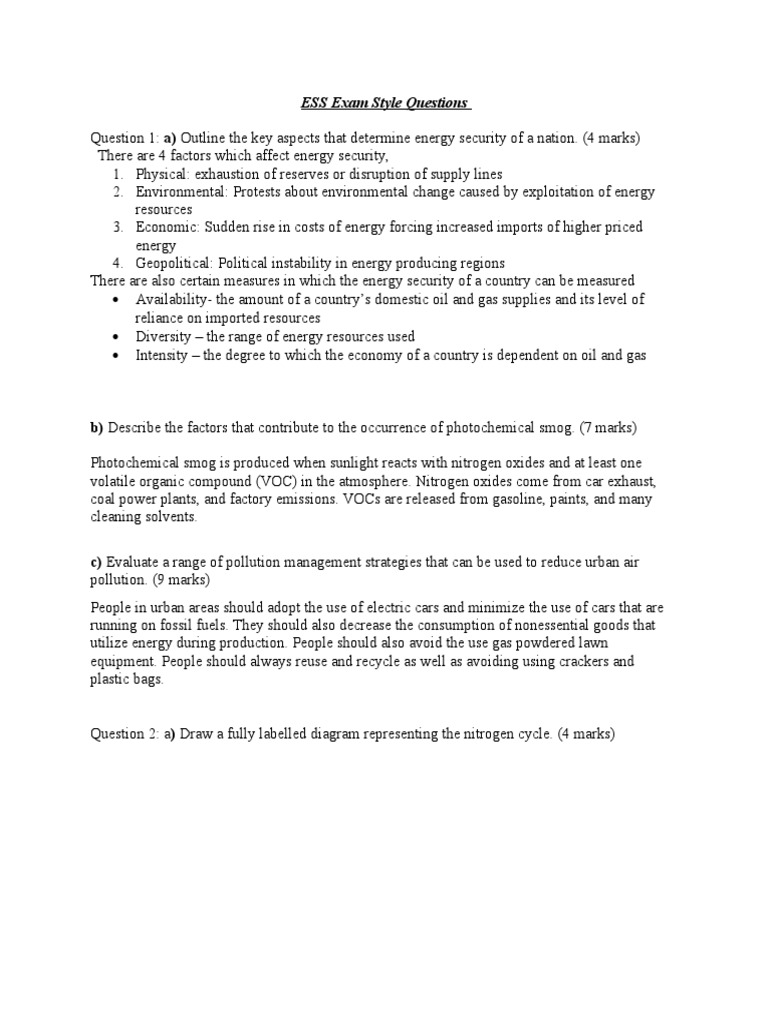 ESS Exam Style Questions | PDF | Science & Mathematics