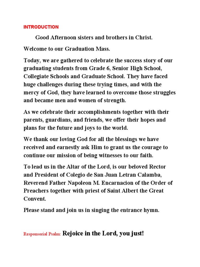INTRODUCTION Graduation Mass | PDF | Religion & Spirituality