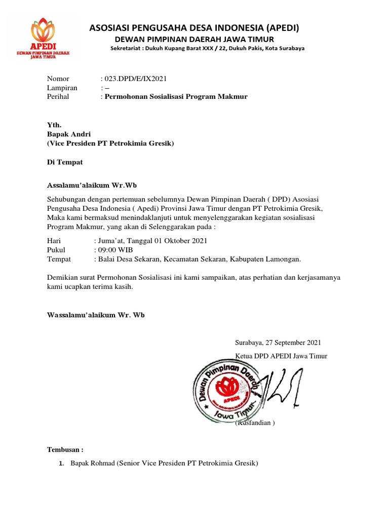 Surat Program Agrosolution Lamongan 923) | PDF