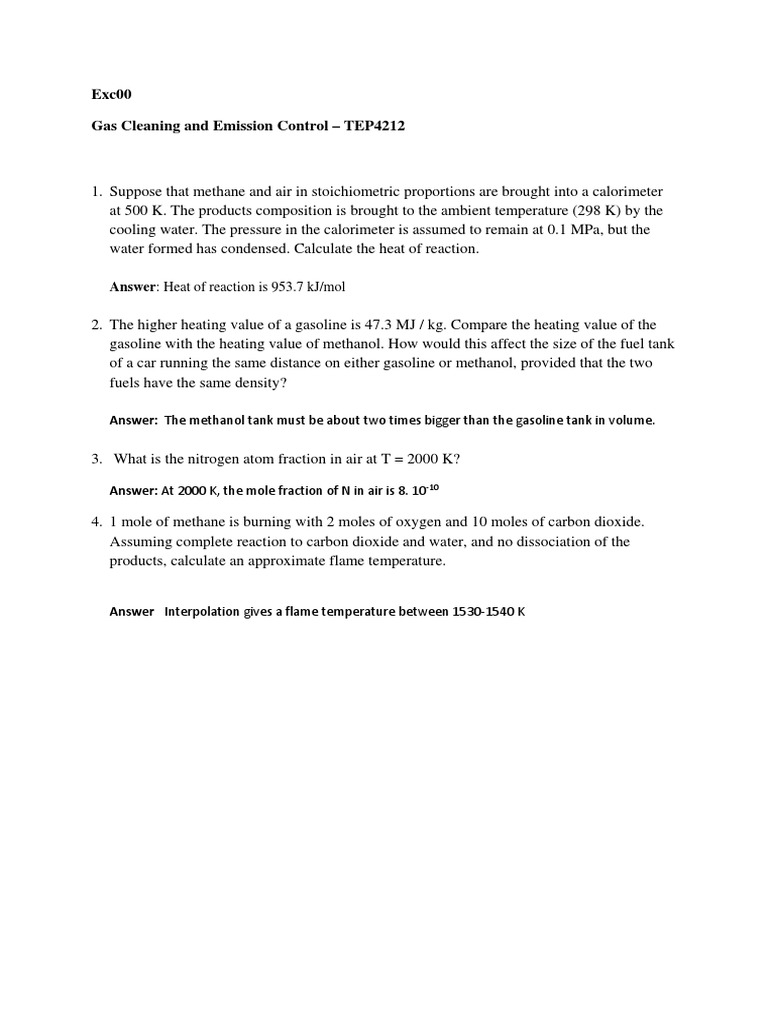 Gas Control Exercise 1 | PDF | Science & Mathematics