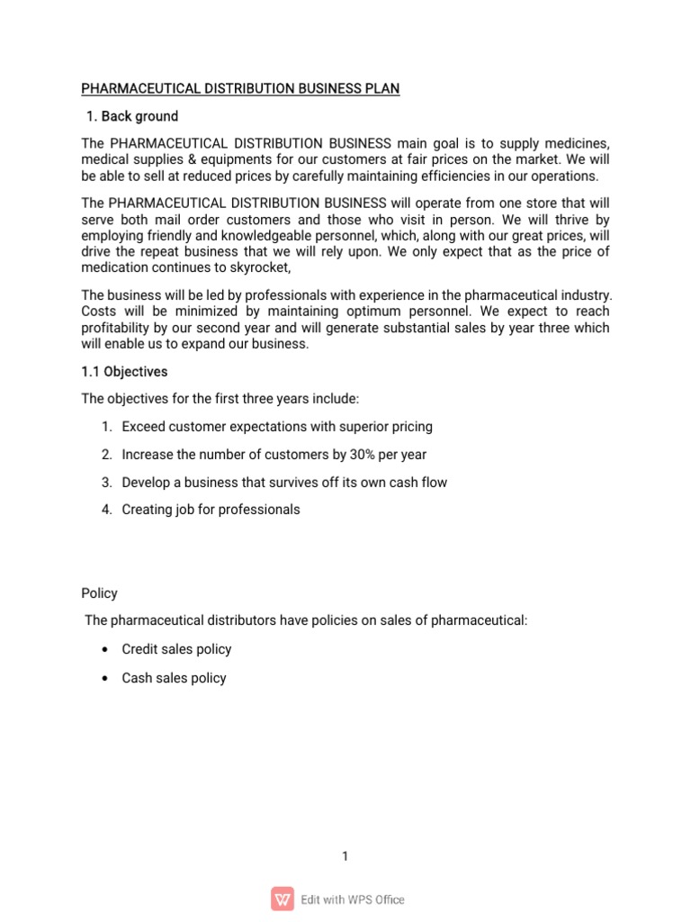 Pharmaceutical Distribution Business Plan | PDF
