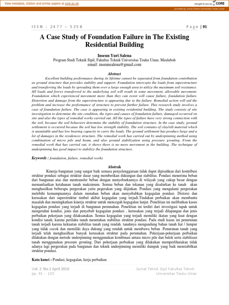 A Case Study of Foundation Failure in The Existing Residential Building ...