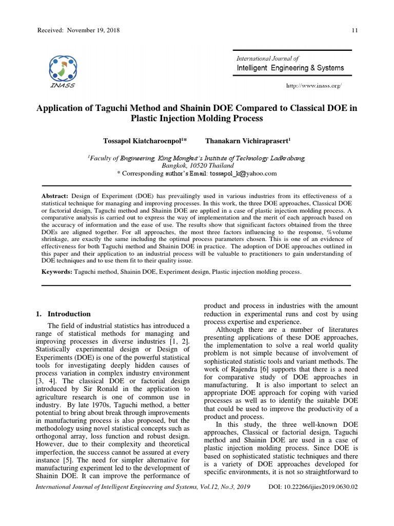 Application of Taguchi Method and Shainin DOE Compared To Classical DOE ...