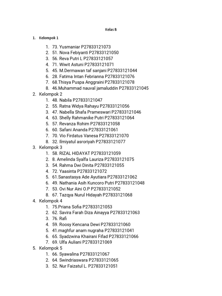 Class B Student Groups and Members | PDF