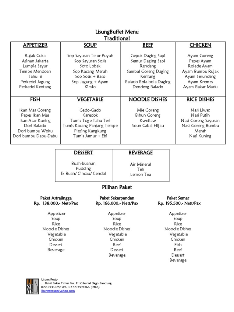 Buffet Menu Lisung Resto Baru 2018-1 | PDF | Sauce | Soup