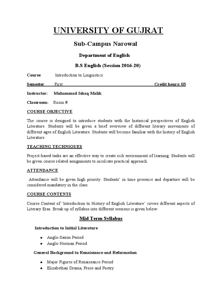 BS English 1st Semester Course Overview | PDF | Essays | English Language