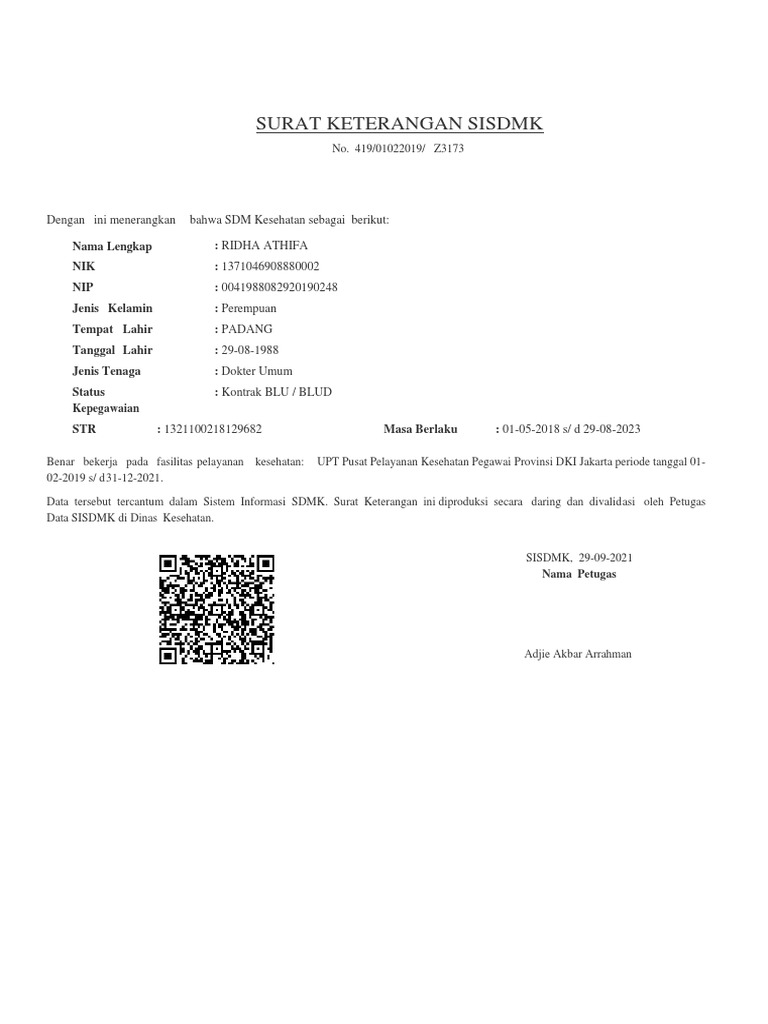 Surat Keterangan SISDMK 419-Z3173-Versi1 | PDF