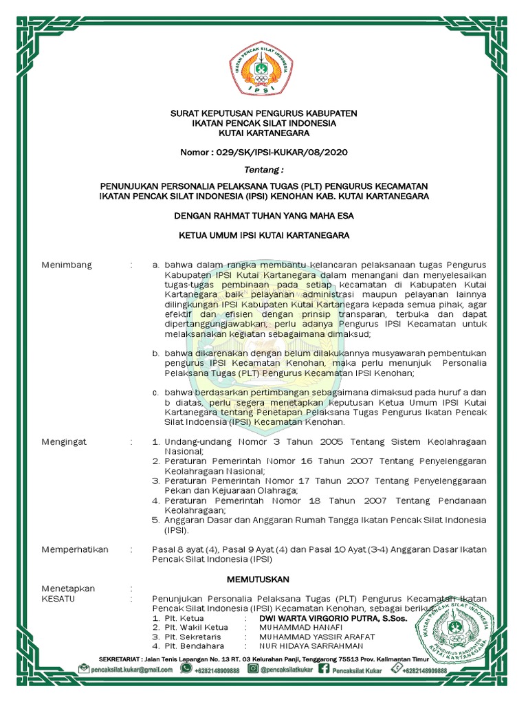 SK PLT Ipsi Kecamatan Kenohan | PDF