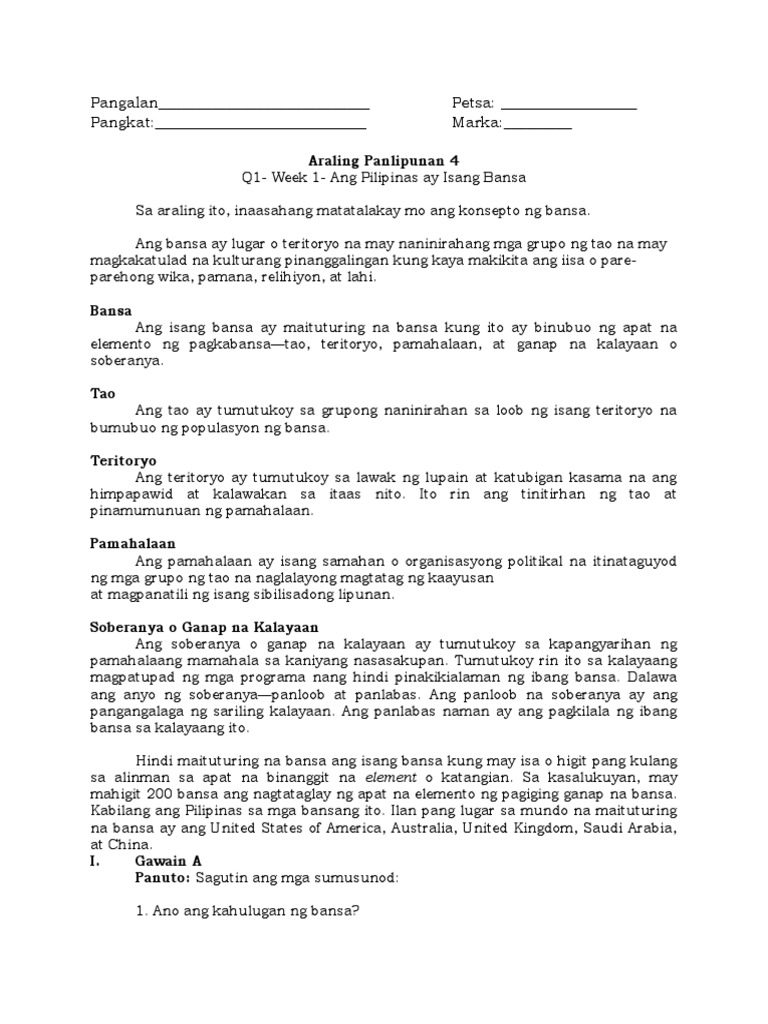 AP4 Worksheet Q1 W1 | PDF