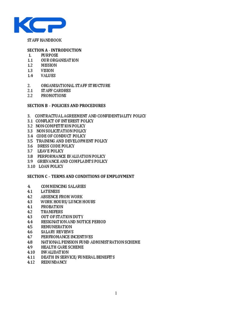 KCP Staff Handbook Overview | PDF | Loans | Employment