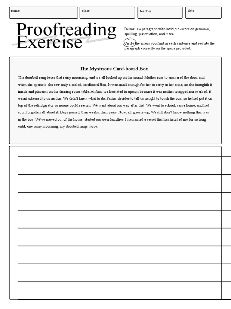 Black and White English Proofreading Exercise Printable Worksheet | PDF