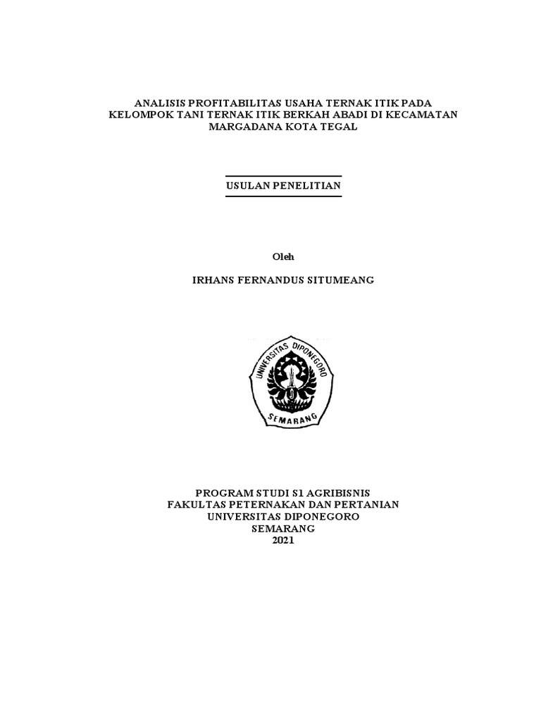 Usulan Penelitian - Irhans Fernandus Situmeang - Agribisnis Undip 2015 Draft II | PDF