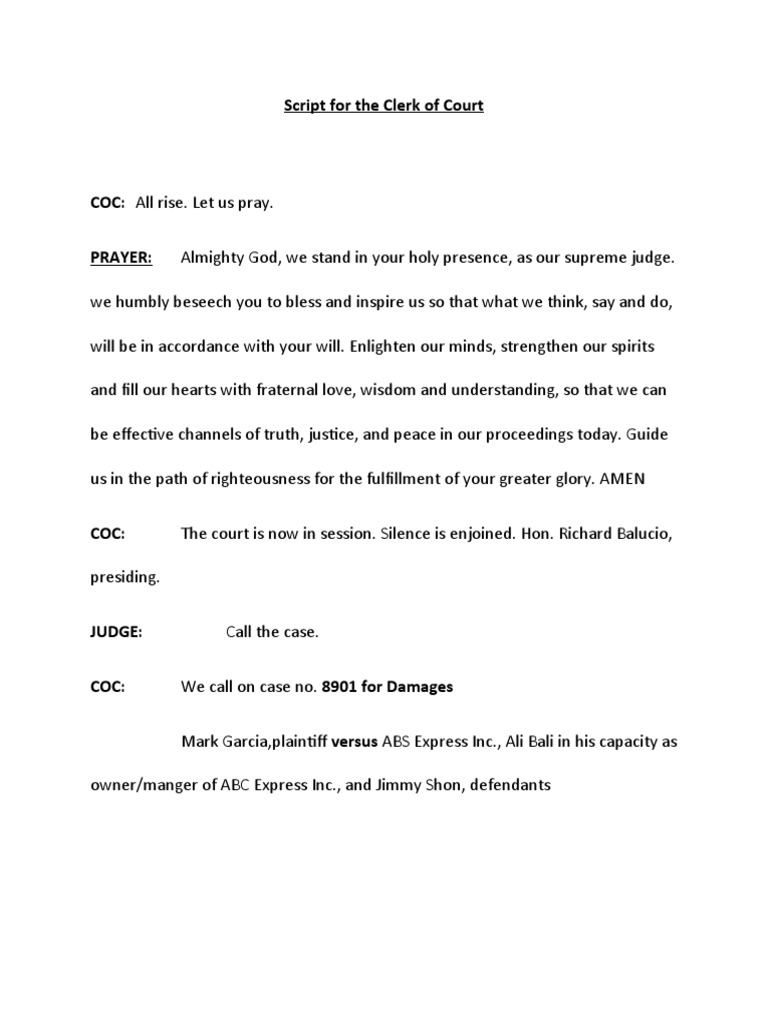 Script For The Clerk of Court | PDF