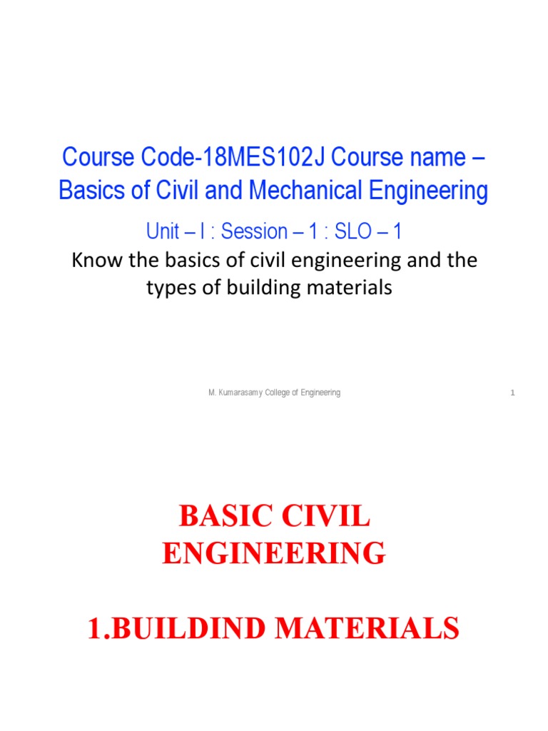 Course Code-18MES102J Course Name - Basics of Civil and Mechanical ...