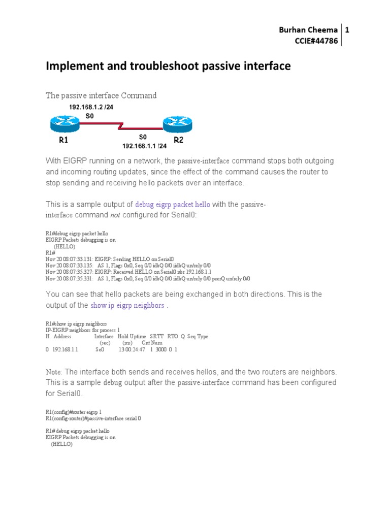 Implement and Troubleshoot Passive Interface | PDF | Router (Computing) | Routing