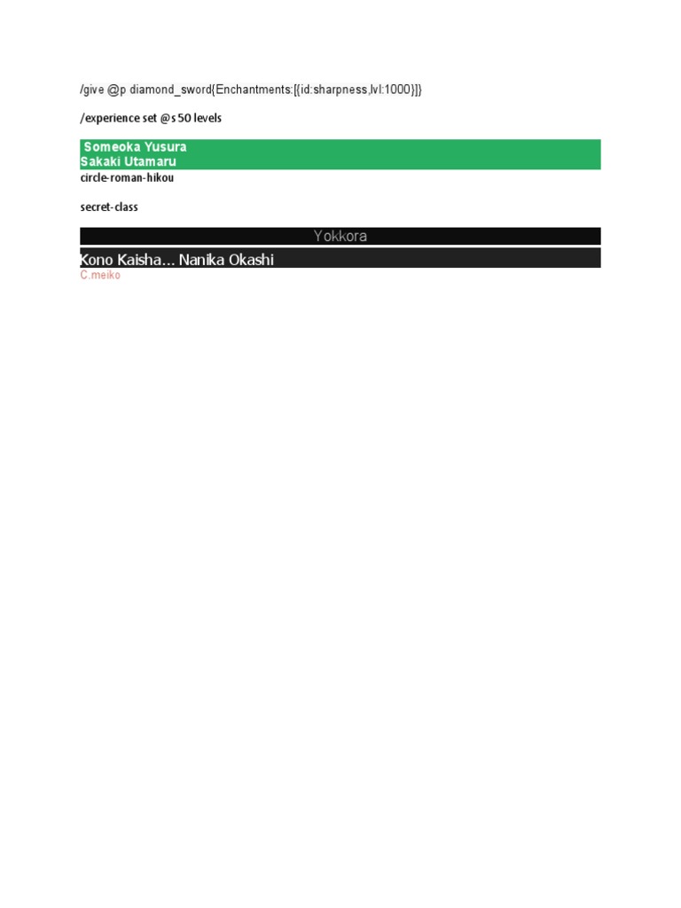 Give Diamond Sword with Sharpness 1000 & Set XP to 50 Levels | PDF